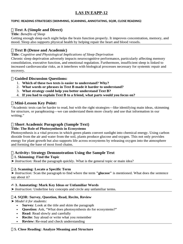 Effective Reading Strategies Explained | PDF | Photosynthesis | Sleep
