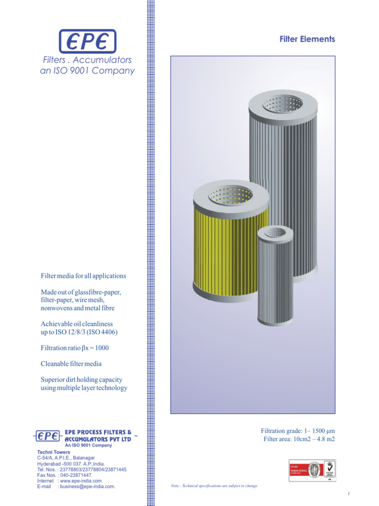 Industrial Filter Elements Overview | PDF | Filtration | Water