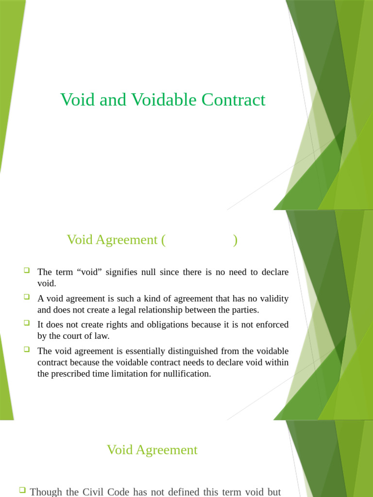 Void and Voidable Contracts Explained | PDF | Consideration | Consent