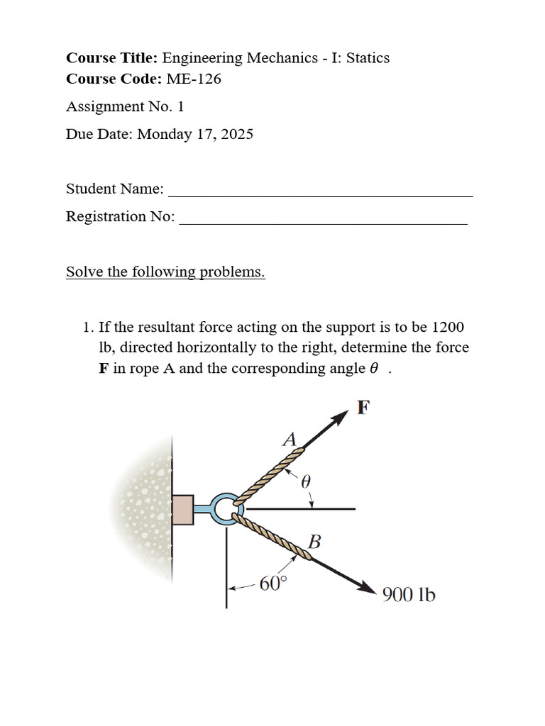 Engineering Mechanics Assignment 1 | PDF