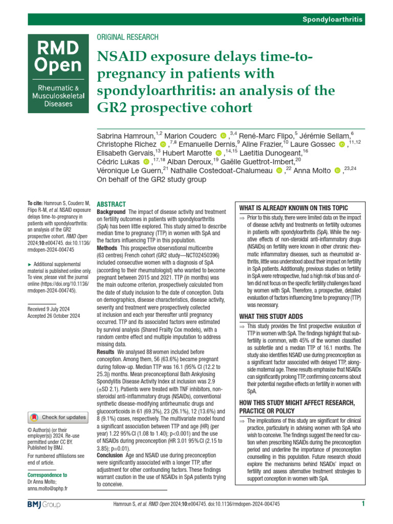 NSAID Exposure Delays Time-To-pregnancy in Patients With ...