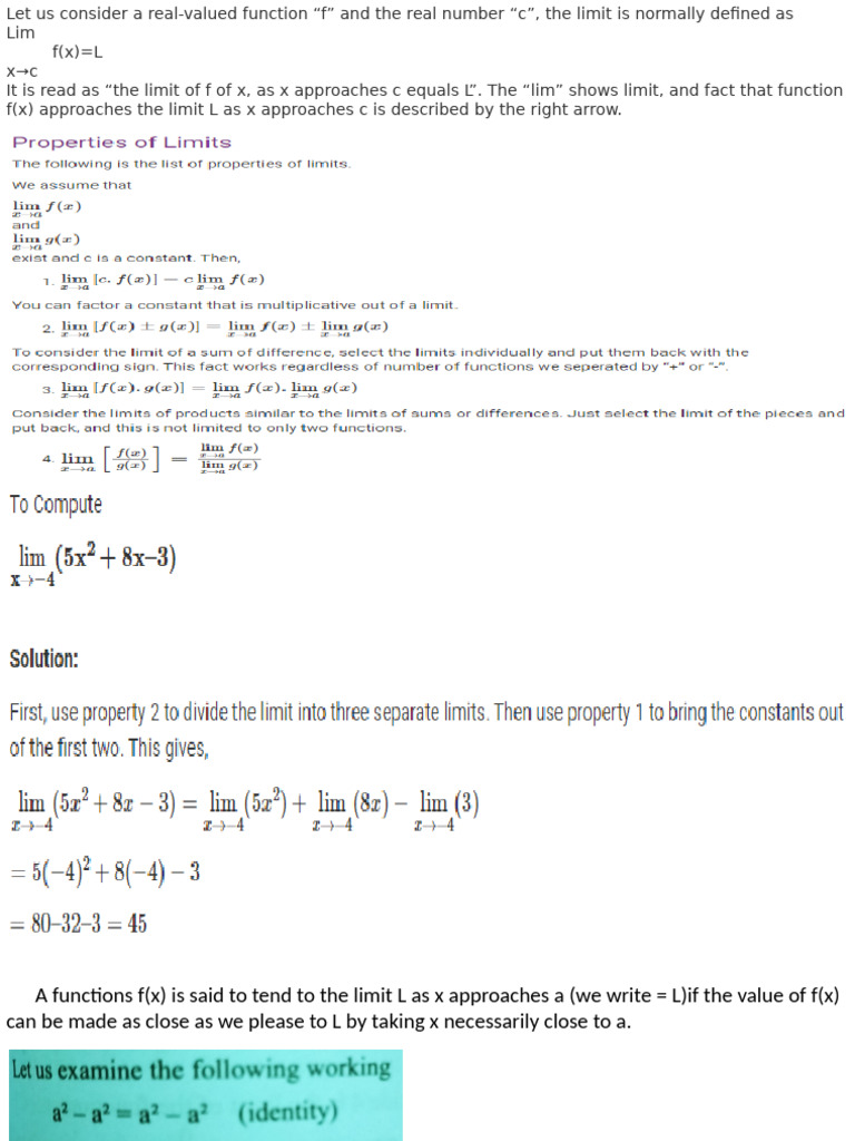 Limit of A Function | PDF