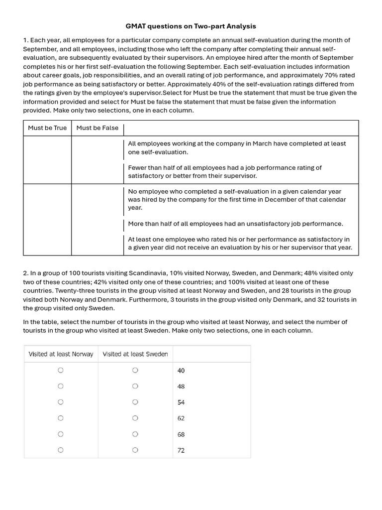GMAT Two-Part Analysis Questions | PDF | Argument | Dinosaurs