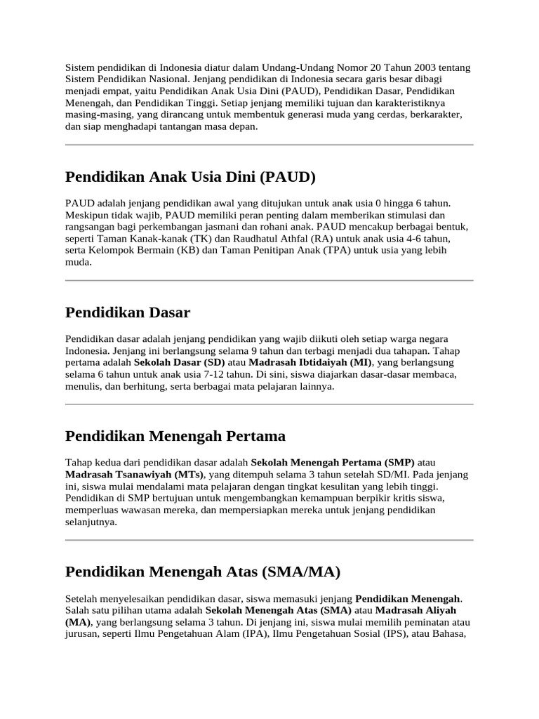 Jenjang Pendidikan di Indonesia | PDF
