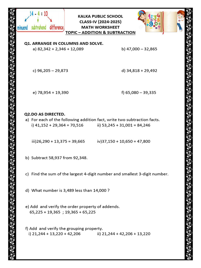Class IV Math Worksheet August 2024 | PDF | Planets | Venus