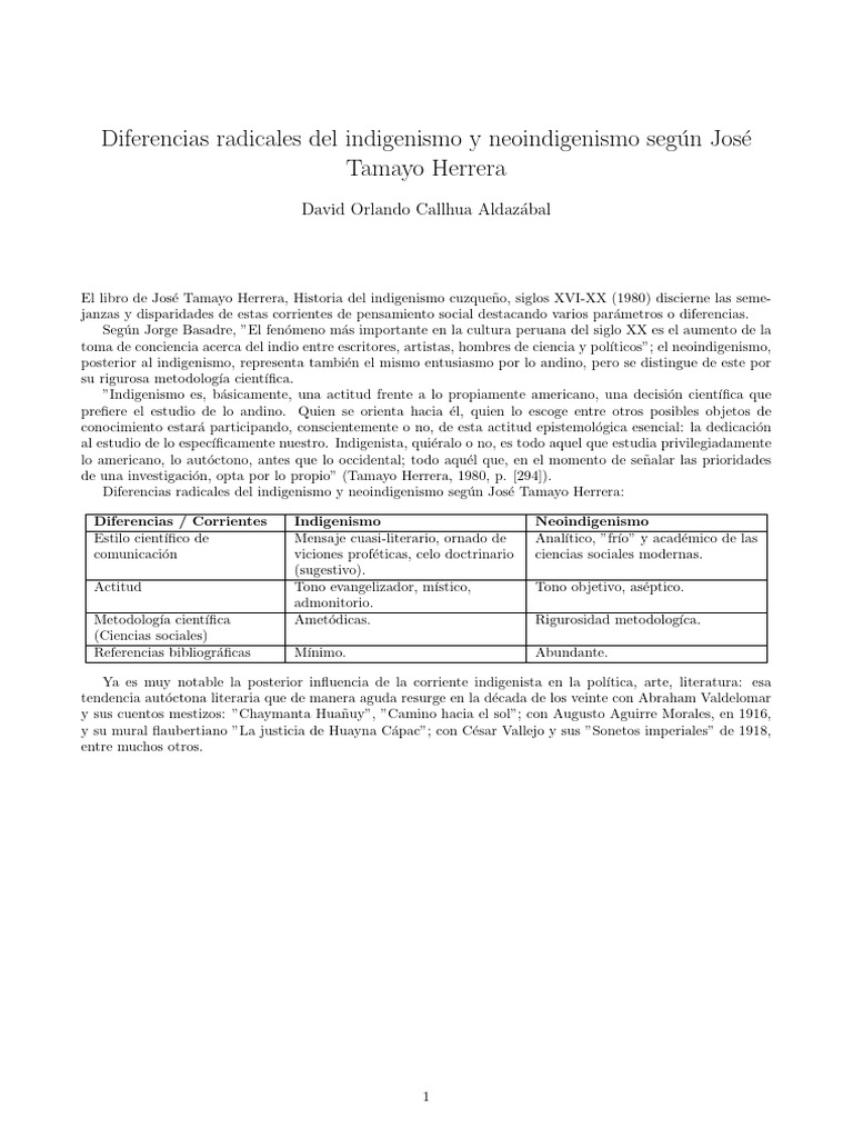 Diferencias Radicales Del Indigenismo y Neoindigenismo Según José ...