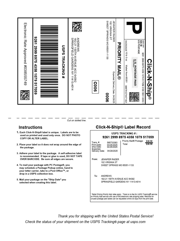 Instructions Click-N-Ship® Label Record | PDF | United States Postal ...