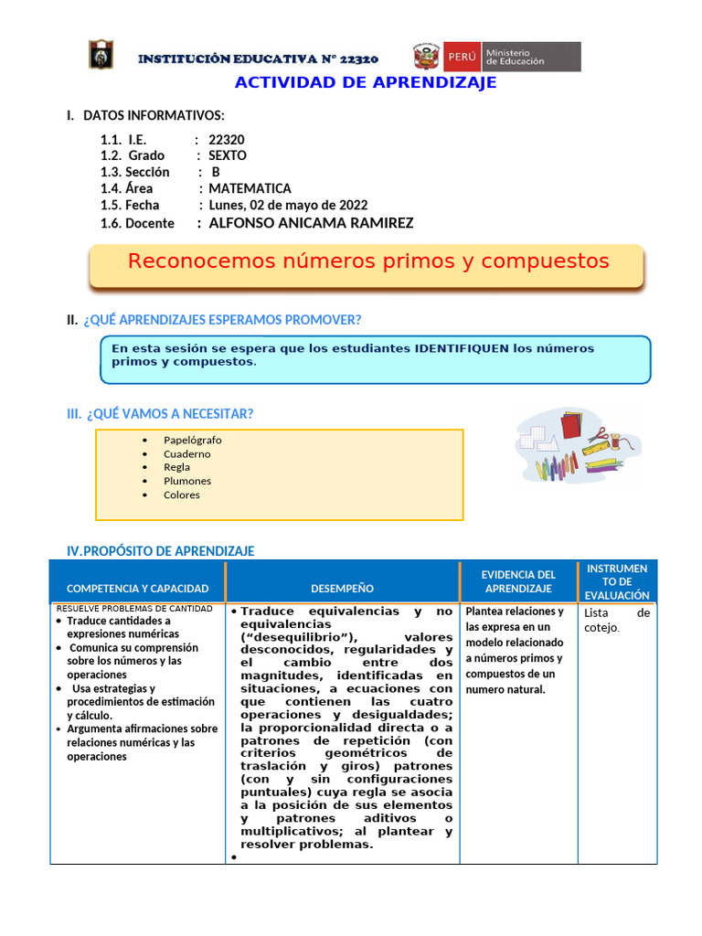Reconocimiento de Números Primos y Compuestos | PDF | Aprendizaje