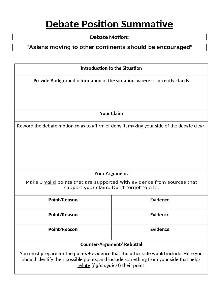 MYP 2 Debate Position Summative | PDF | Argument | Logic