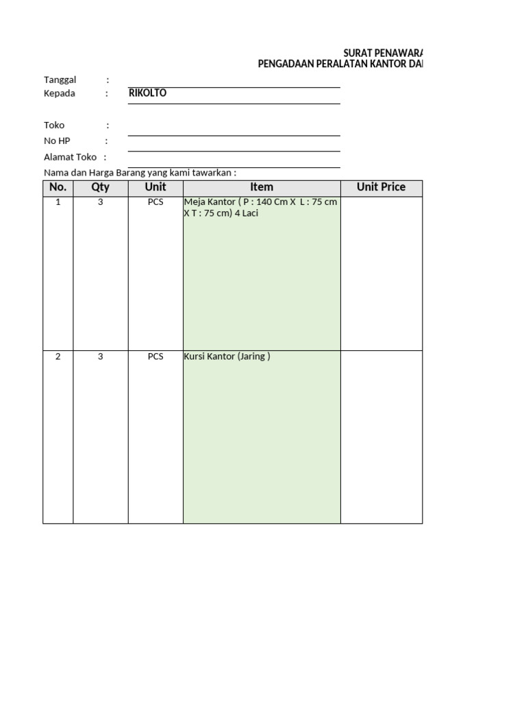 Surat Penawaran Pengadaan Kebutuhan Kantor | PDF