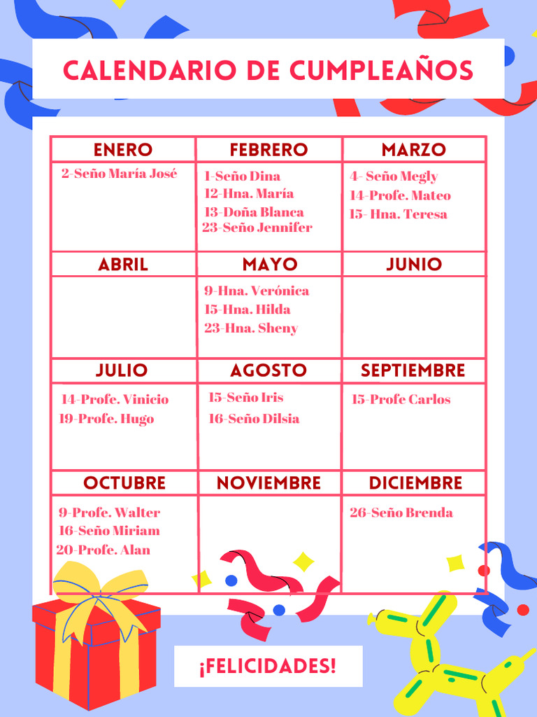 Planificador A4 Calendario Cumpleaños Ilustrativo Infantil Amarillo y ...