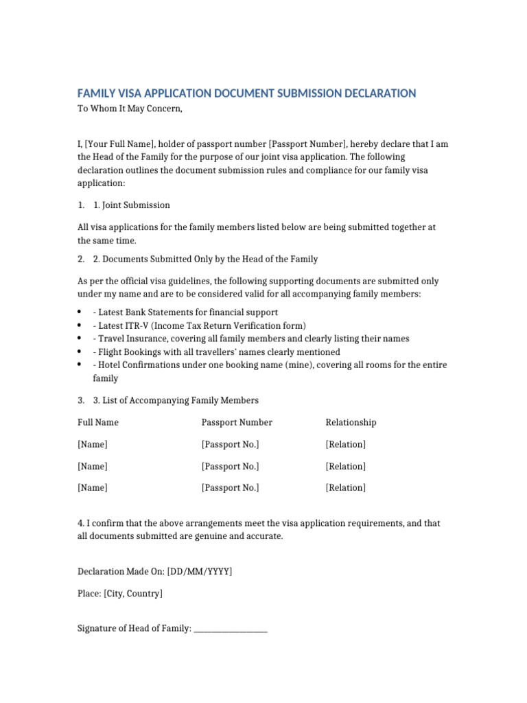 Family Visa Application Declaration | PDF