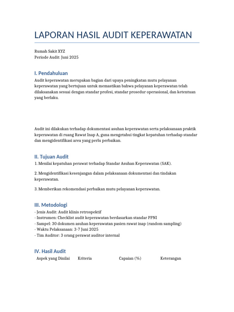 Hasil Audit Keperawatan RS XYZ 2025 | PDF