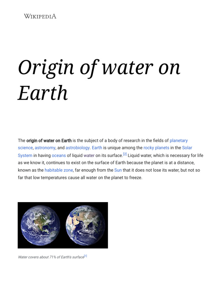 Origin of Water on Earth - Wikipedia (1) | PDF | Earth | Planetary Science