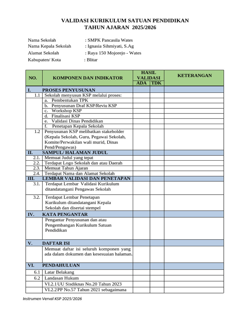 Instrumen-Validasi KSP 2025 | PDF