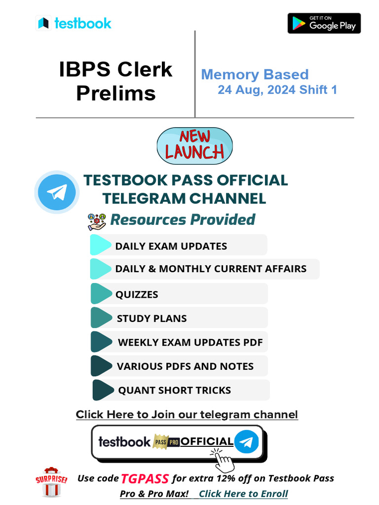 IBPS Clerk Prelims 2024 Memory Paper | PDF