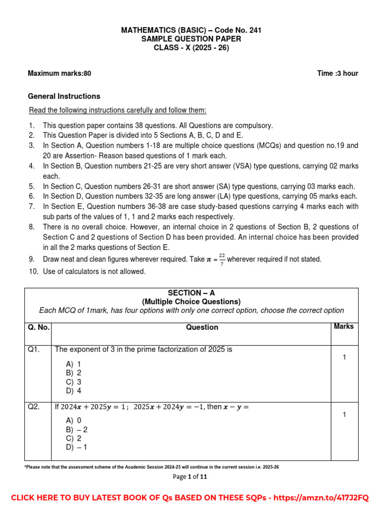 2025-26 Cbse 10 Maths (B) SQP | PDF | Circle | Angle