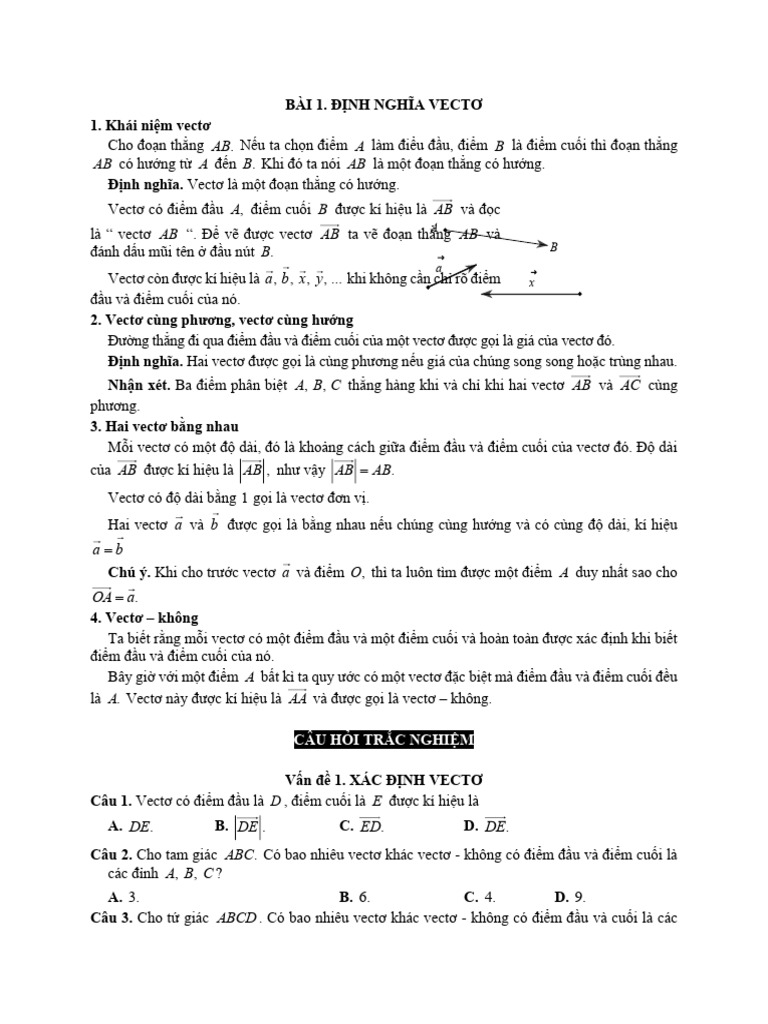 Bài 1 định nghĩa vecto | PDF