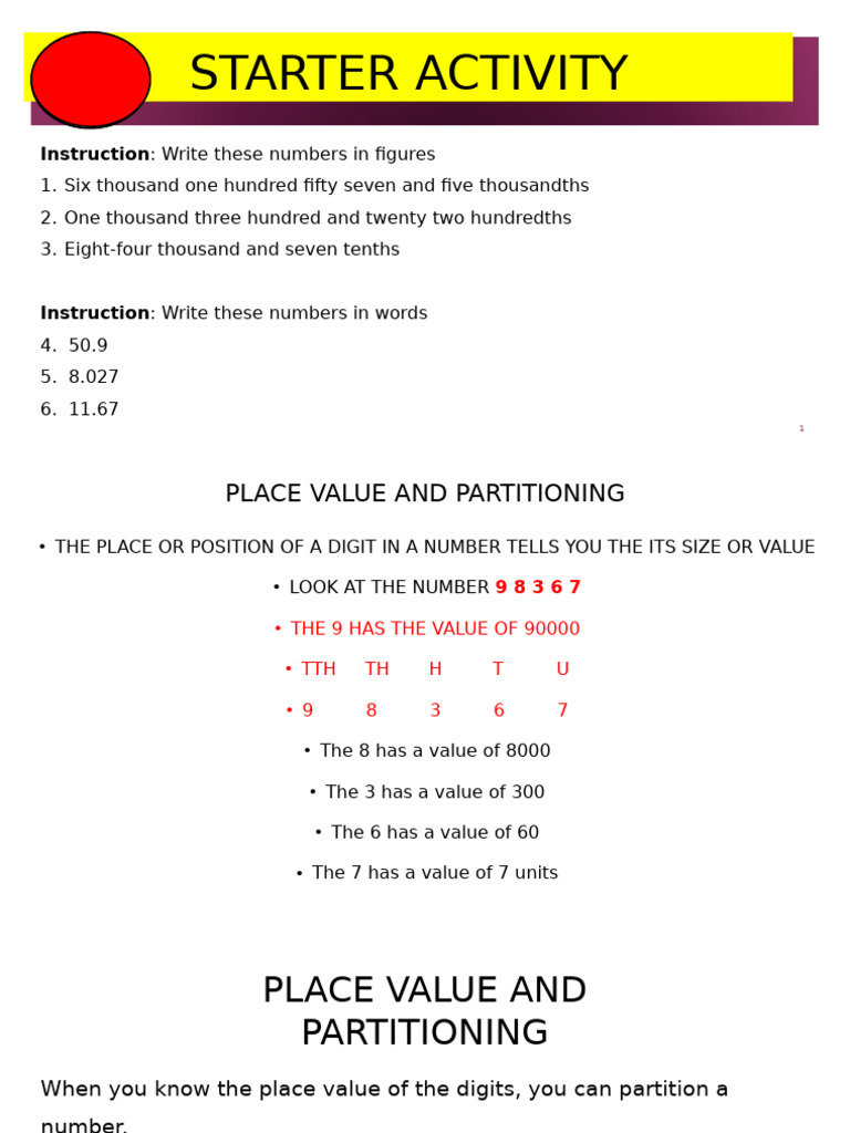 Understanding Place Value and Partitioning | PDF