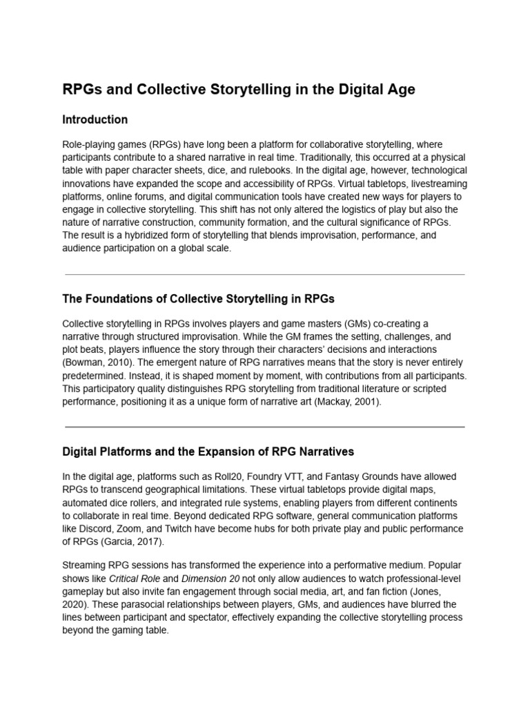 RPGs and Digital Storytelling Evolution | PDF | Role Playing Games ...