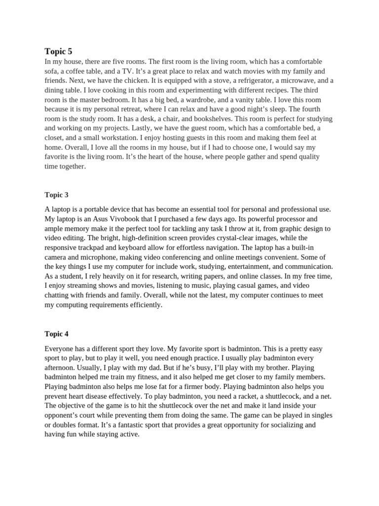 My Favorite Rooms and Laptop Use | PDF