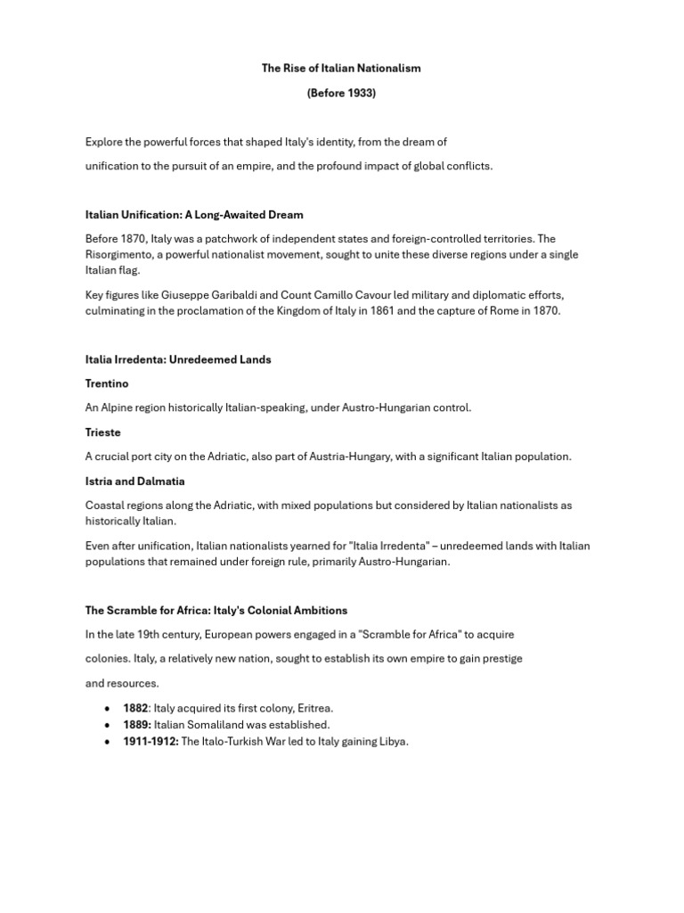 The Rise of Italian Nationalism | PDF | Italy | Europe