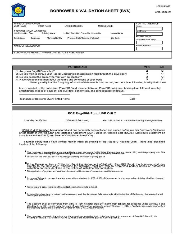 Pag-IBIG Borrower's Validation Sheet | PDF | Loans | Mortgages
