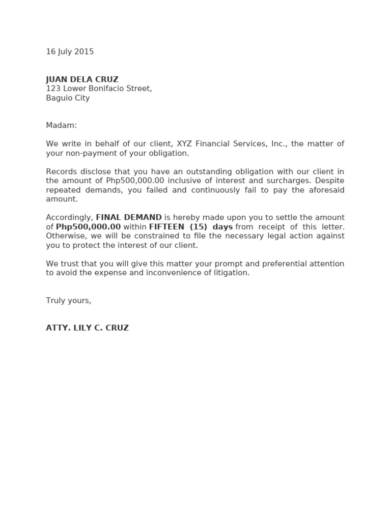 Final Demand for Payment of Debt | PDF