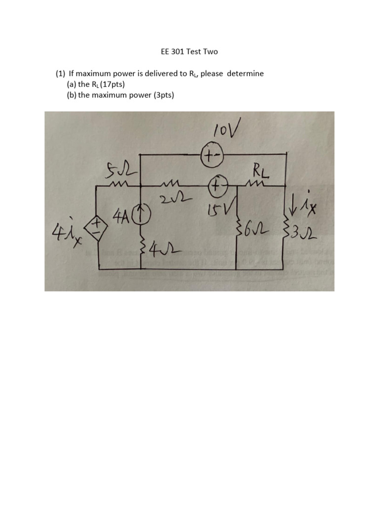 EE 301 Test Two: Circuit Analysis Problems | PDF