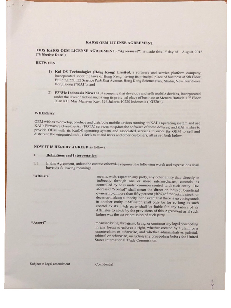 Kai OS - OEM License Agreement | PDF