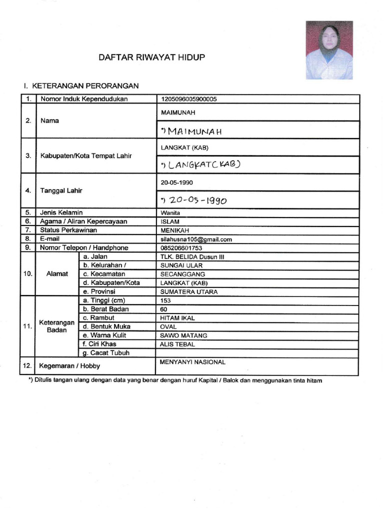 Daftar Riwayat Hidup Maimunah | PDF