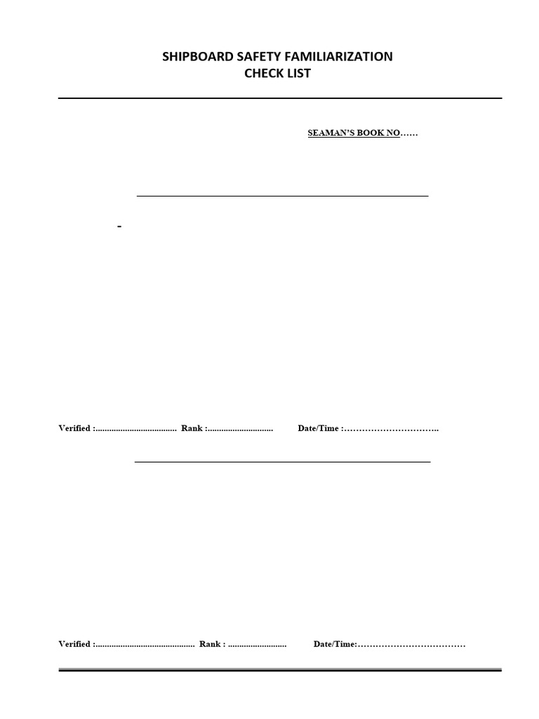 HSQ-V02-01 -Crew Familirization Check List | PDF | Watercraft | Shipping