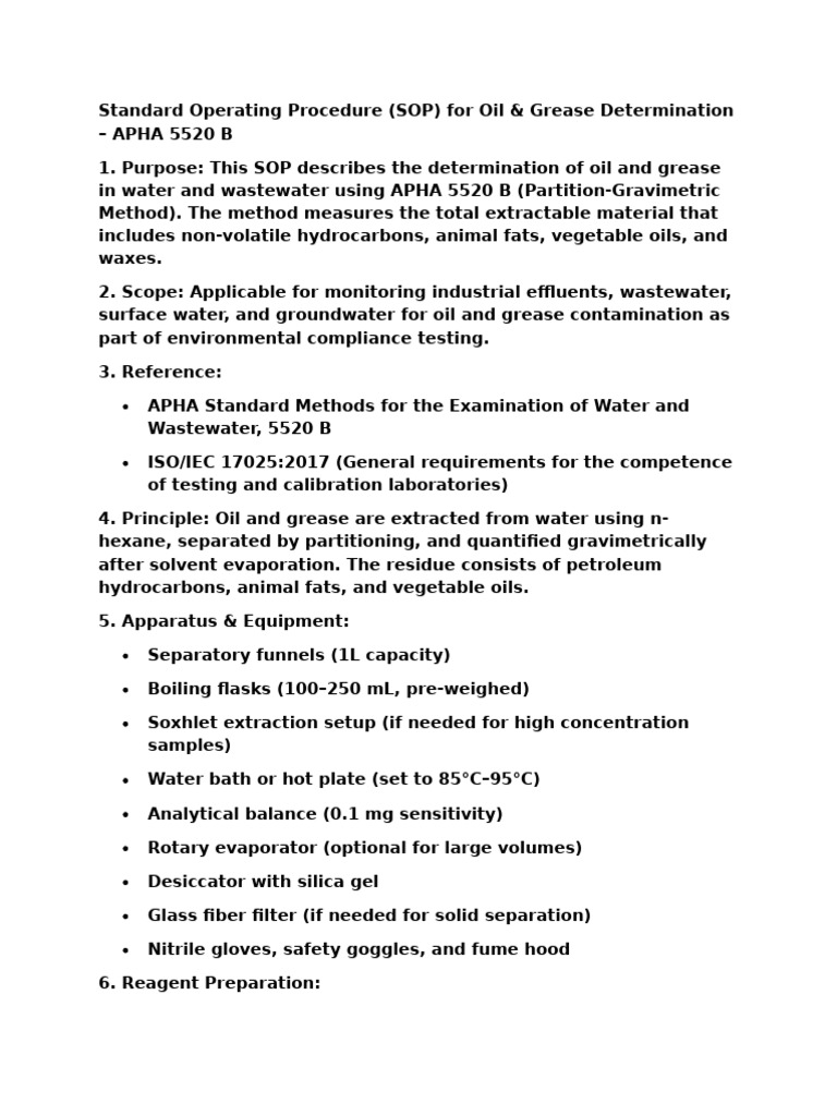 SOP Oil and Grease | PDF | Petroleum | Water