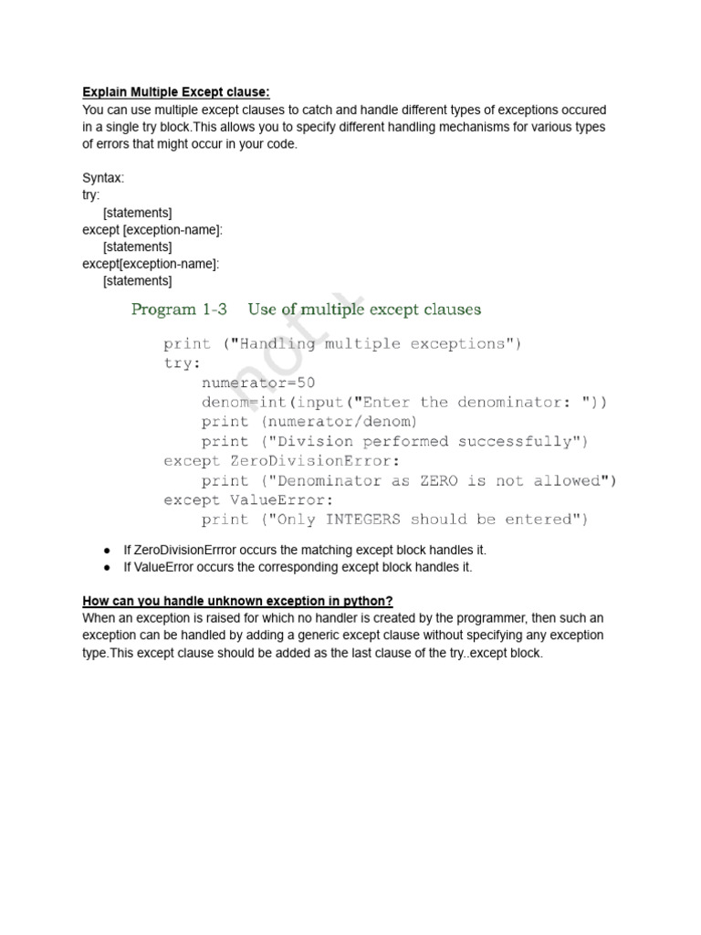 Ch1 Notes4 Multiple Exceptblock | PDF
