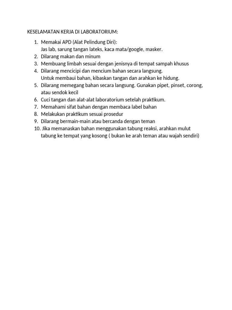 Keselamatan Kerja Di Lab | PDF