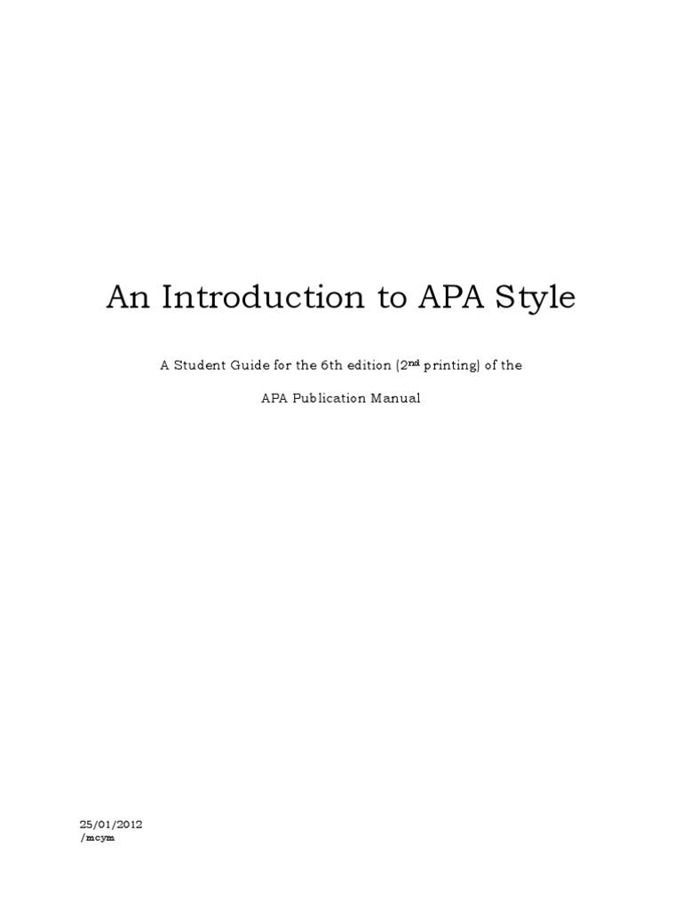 An Introduction To APA Style: A Student Guide For The 6th Edition (2 ...