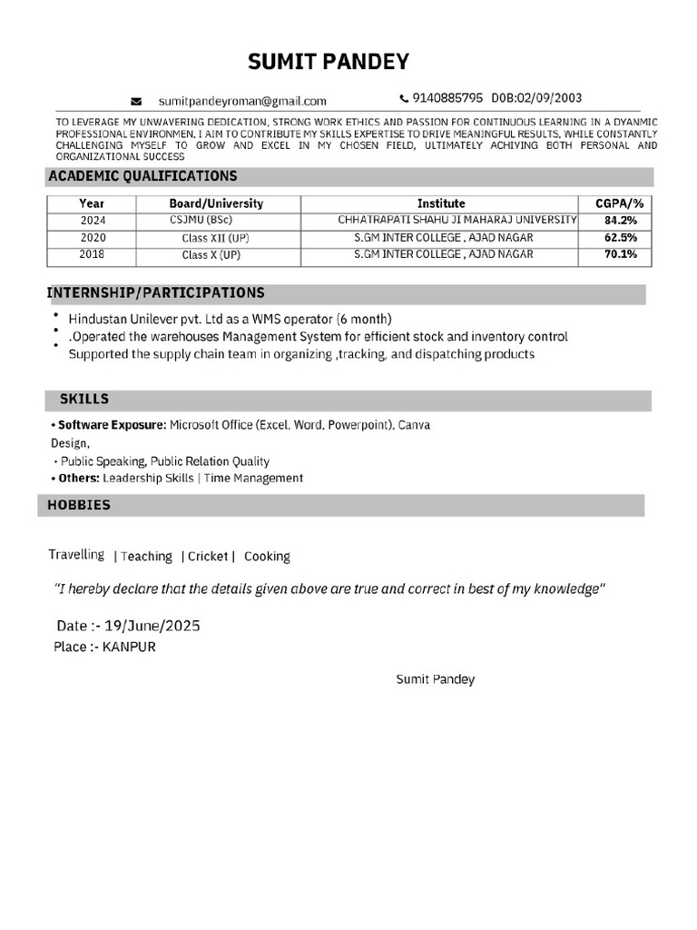 Sumit Pandey Resume | PDF