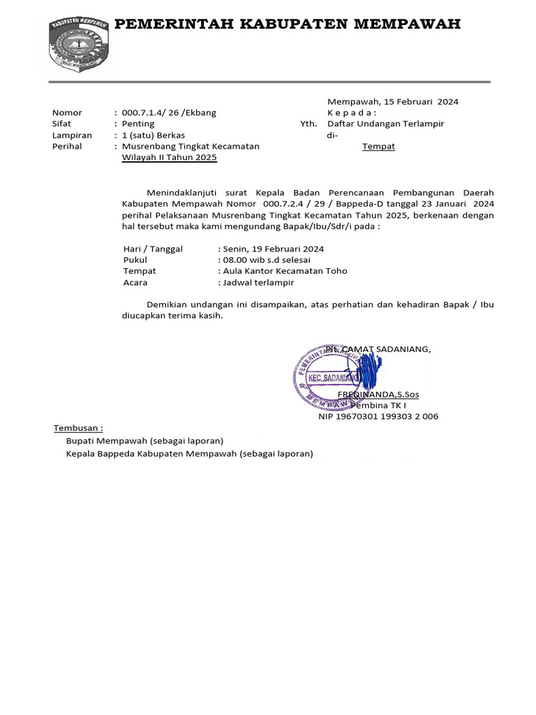 Undangan Musrenbang Kecamatan 2025 | PDF