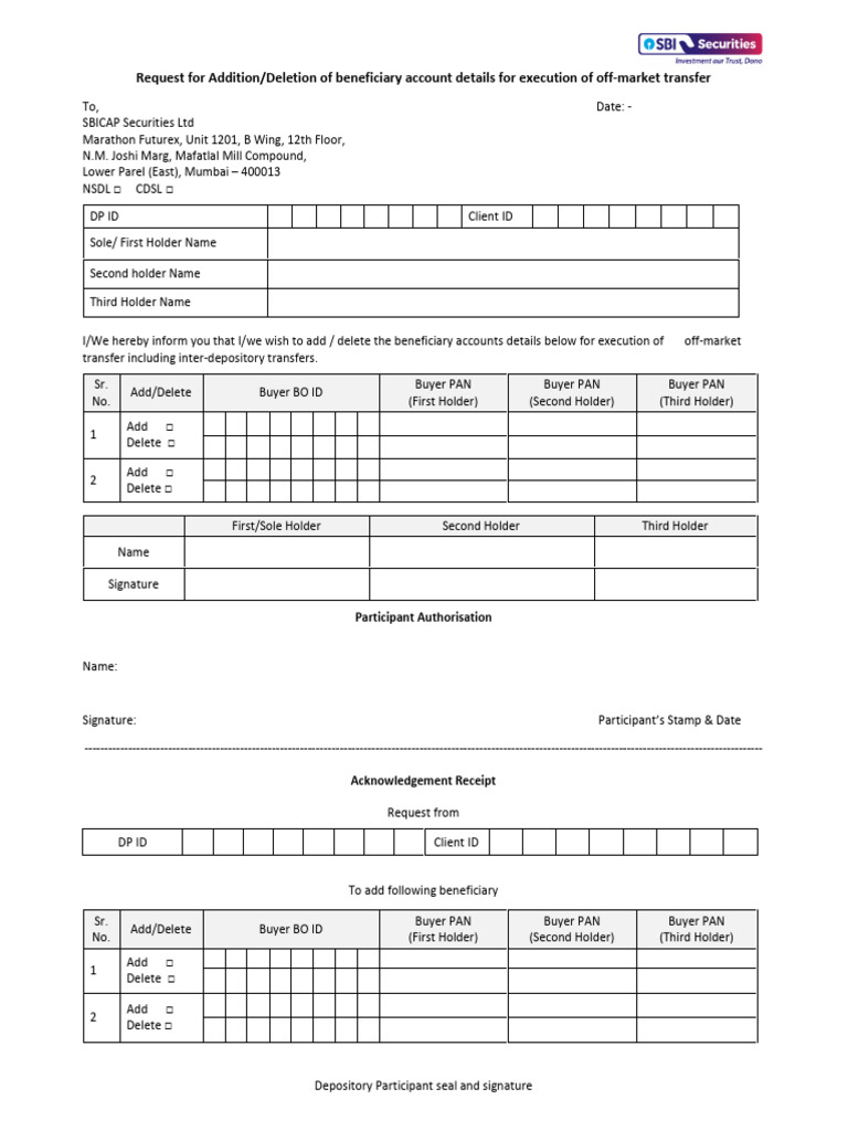 Beneficiary Addition/Deletion Request Form | PDF | Economy Of India ...
