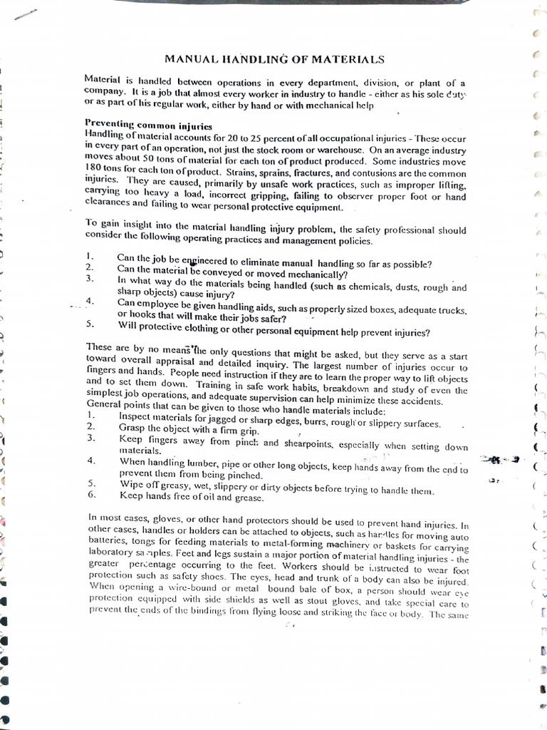 Safe Material Handling Practices | PDF | Occupational Safety And Health ...