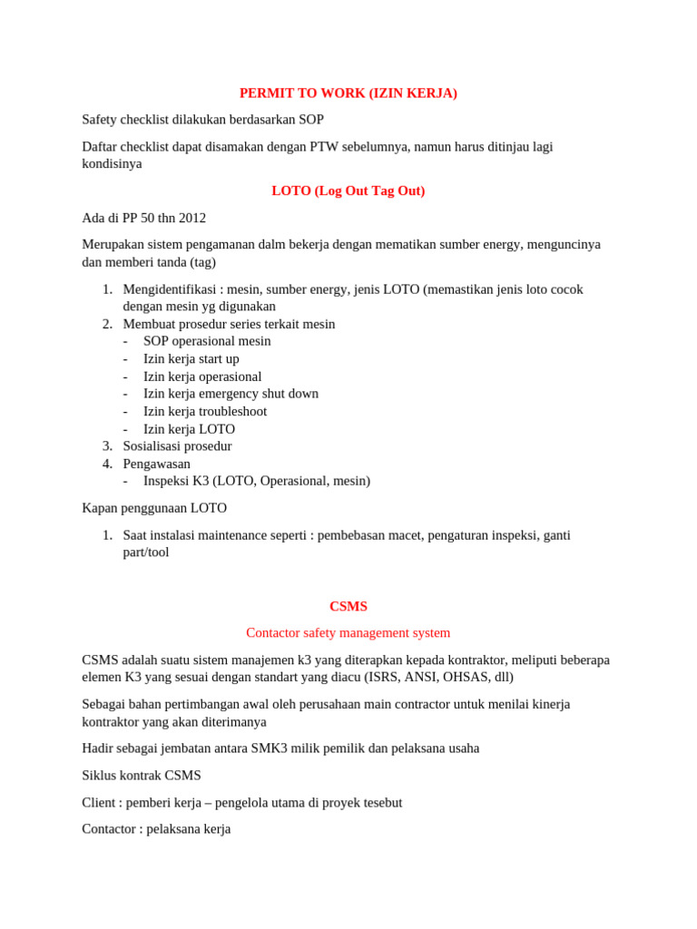 Panduan LOTO dan CSMS untuk K3 | PDF