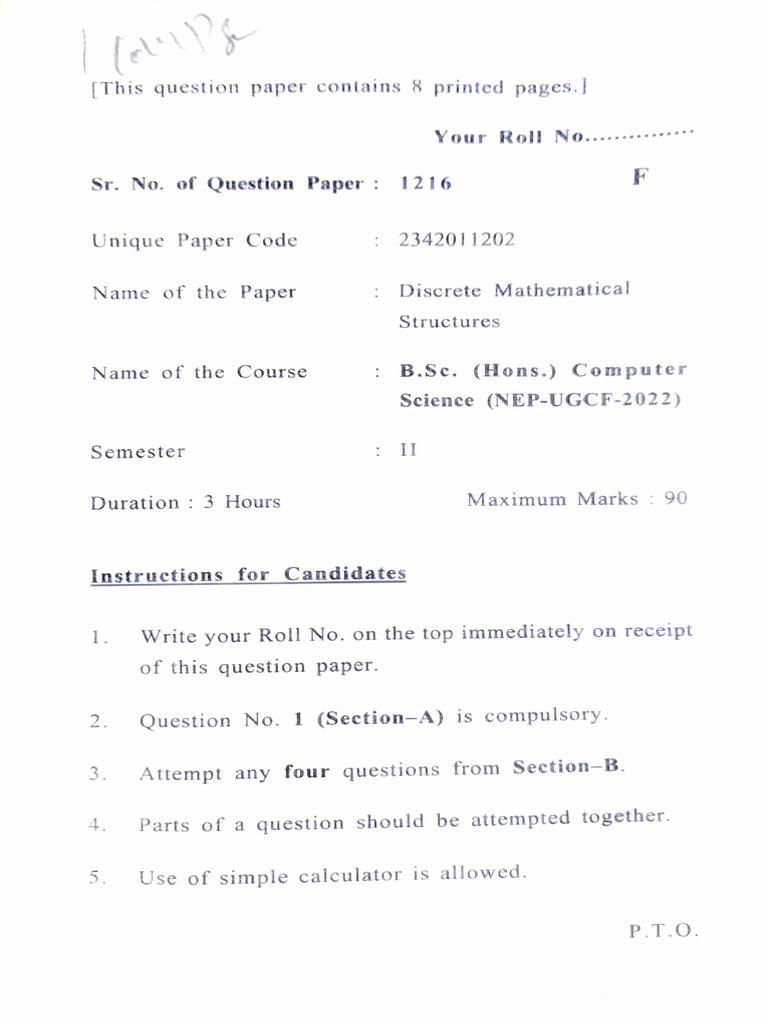 Discrete Mathematical Structures - Paper | PDF