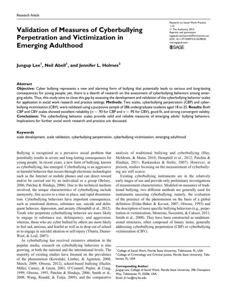 Validating Cyberbullying Scales for Adults | PDF | Cyberbullying | Bullying