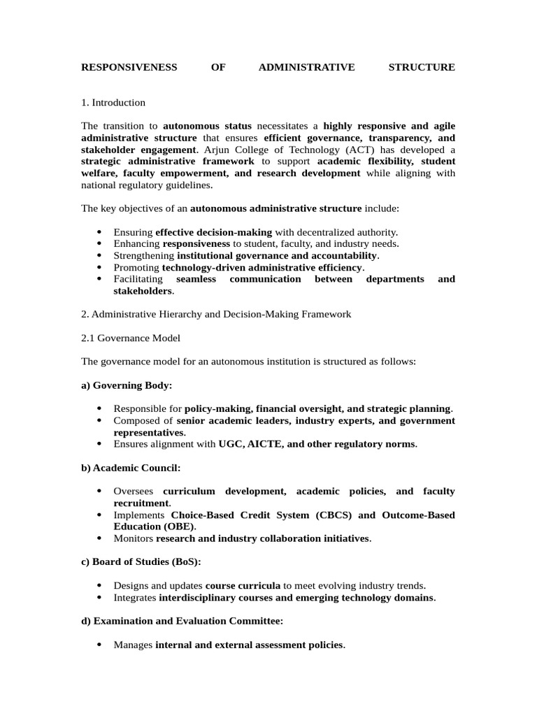 Responsiveness of Administrative Structure | PDF | Governance | Curriculum