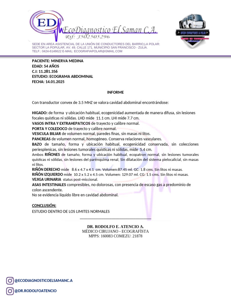 Ecograma Abdominal Normal de Minerva Medina | PDF