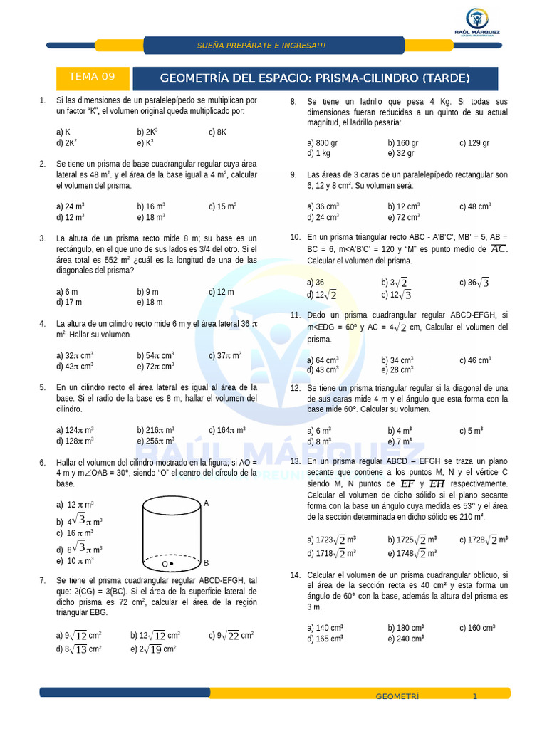 09 Geometría Del Espacio - Prisma Cilindro - Tarde | PDF | Geometría | Geometría Convexa