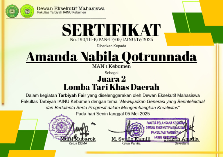 Sertifikat Juara 2 Lomba Tari - 20250506 - 174436 - 0000 | PDF