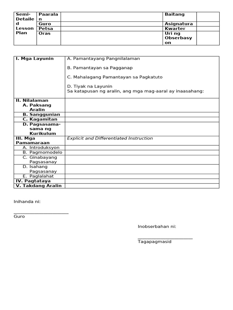 Filipino Lesson Plan Template | PDF