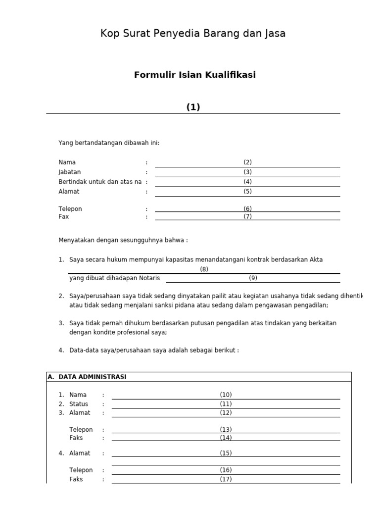 Formulir Isian Kualifikasi | PDF