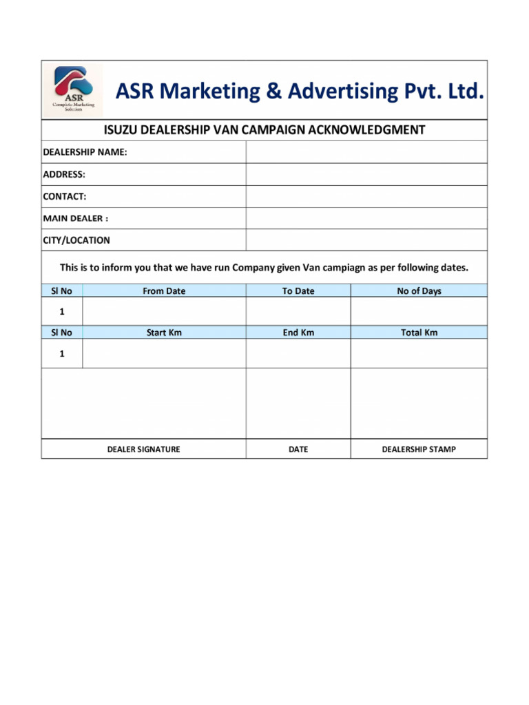 Isuzu Van Campaign Acknowledgment Letter | PDF